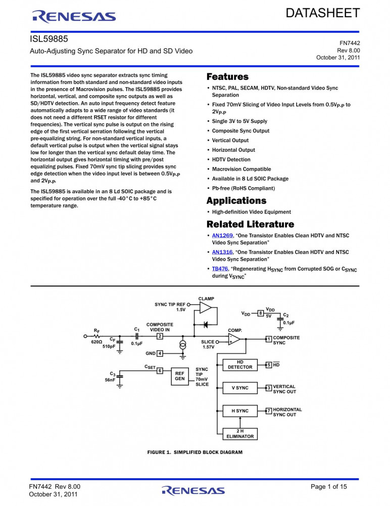 ISL59885 datasheet page 1