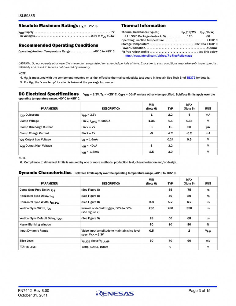 ISL59885 datasheet page 3