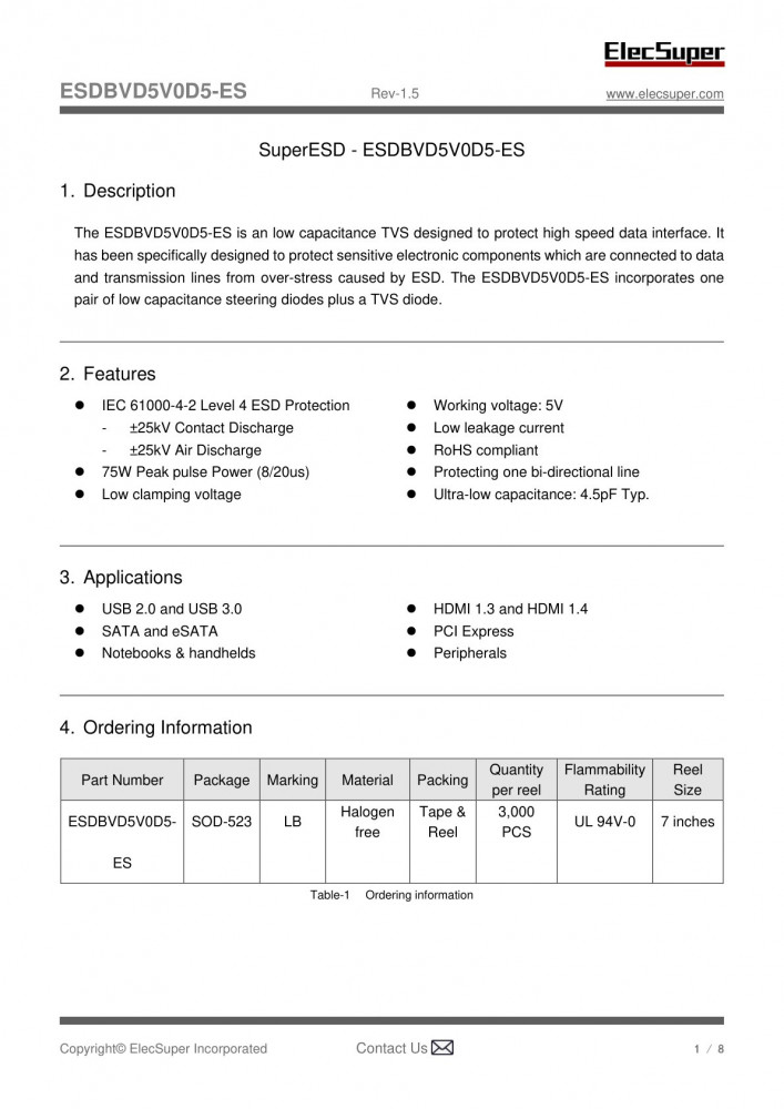 ESDBVD5V0D5-ES datasheet page 1