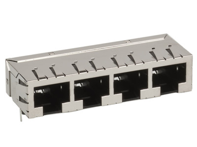 Modular Jack, Right-Angle, LCP, Surface Mount, 8/8, 2 Ports, 1.27µm Gold Plating