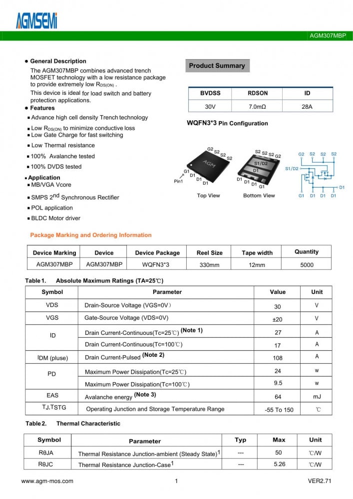 AGM307MBP datasheet page 1