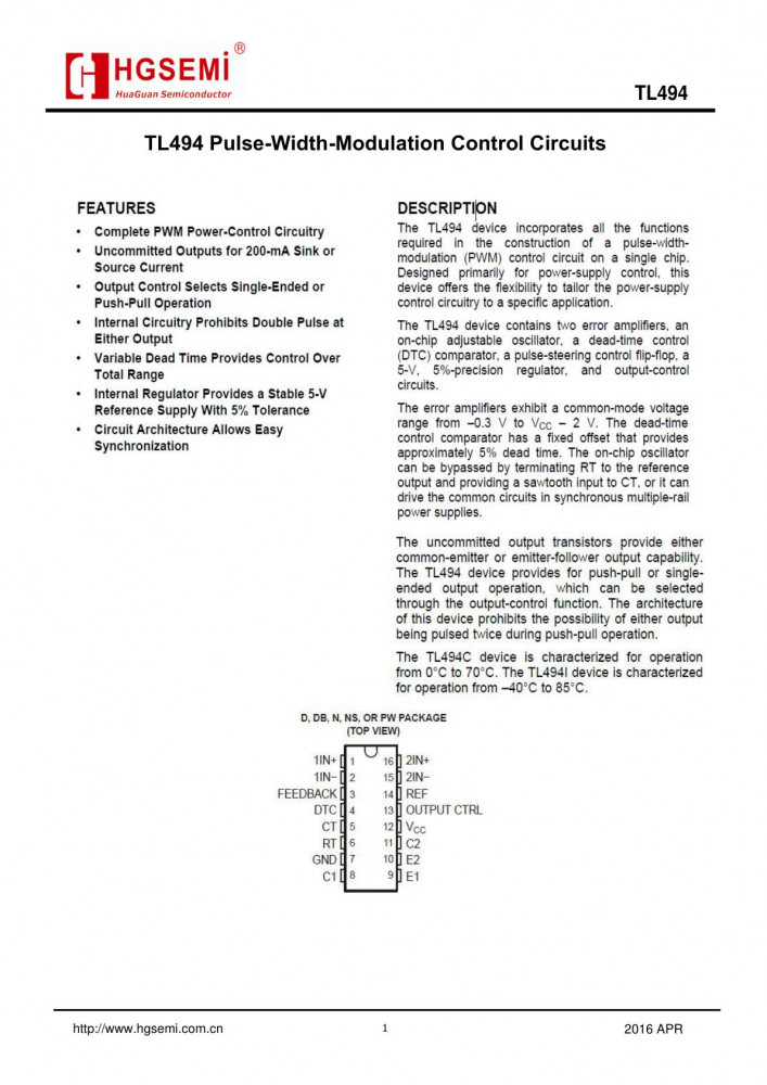 TL494N technical document page 1