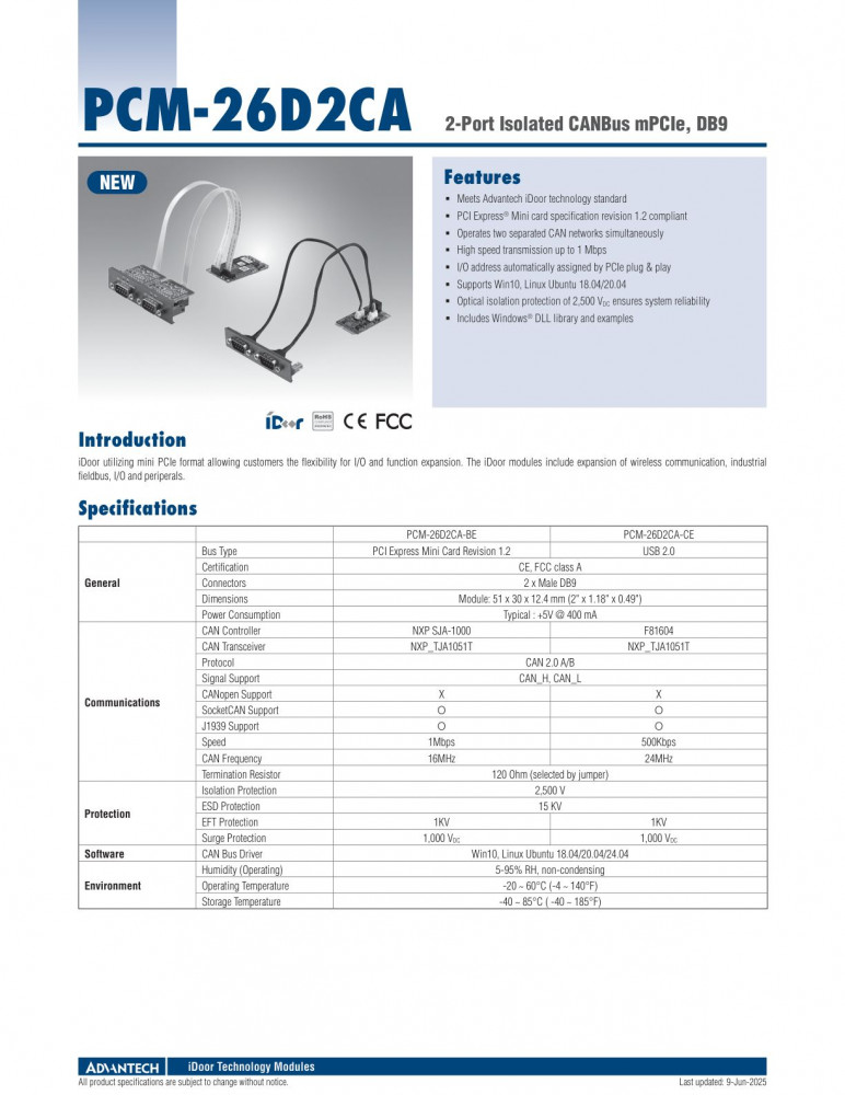 PCM-26D2CA product document, page 1