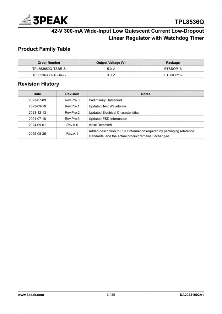 TPL853650Q-TSBR-S datasheet page 3