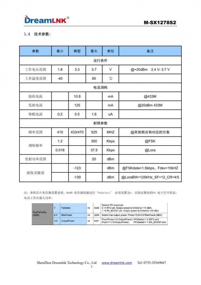 M-SX1278S2 datasheet page 3