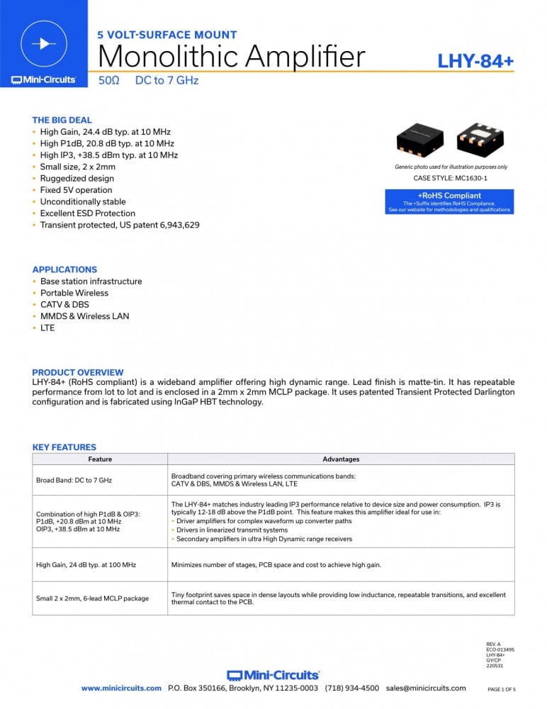 LHY-84+ datasheet page 1
