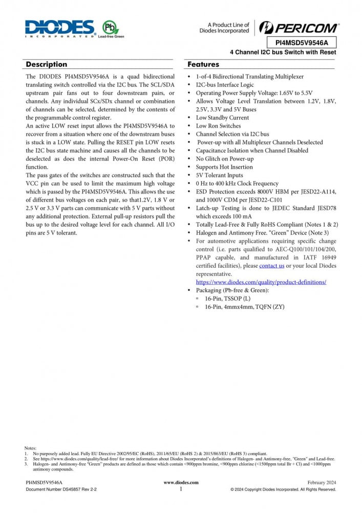 PI4MSD5V9546ALEX datasheet page 1