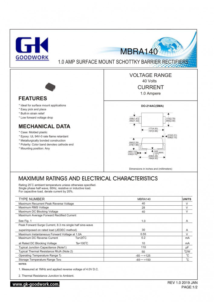 MBRA140-GK datasheet page 1