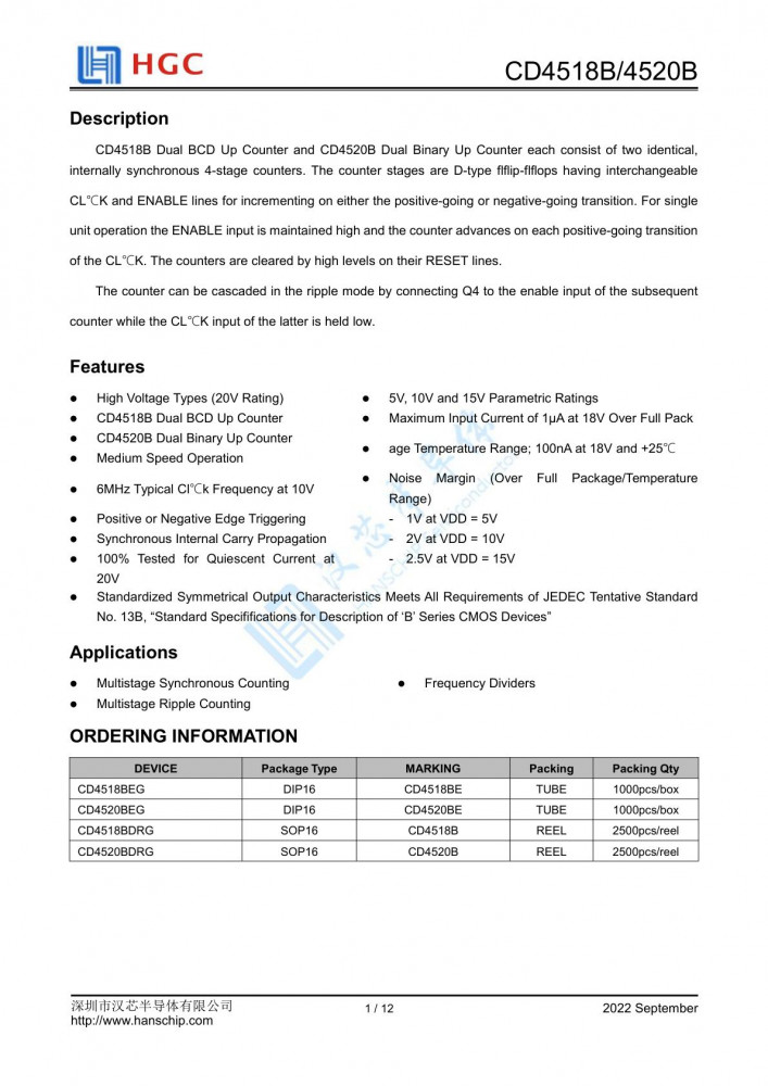 CD4520BDRG technical document page 1
