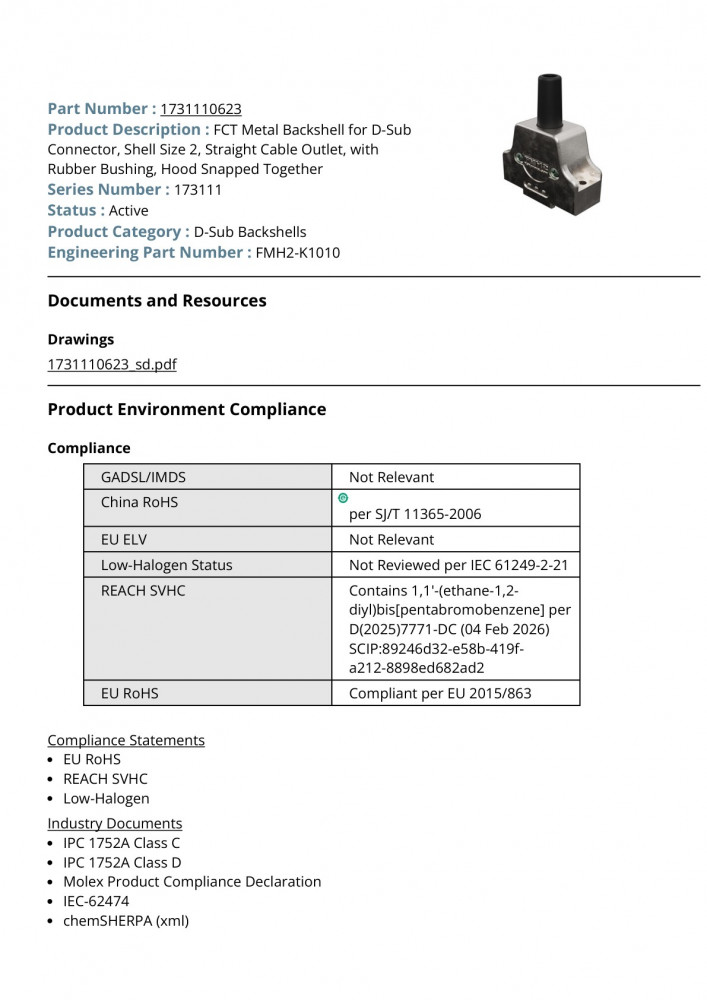 MOLEX 1731110623 product document page 1