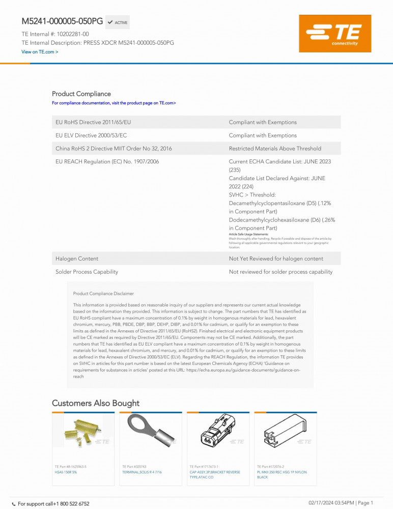 M5241-000005-050PG technical document page 1