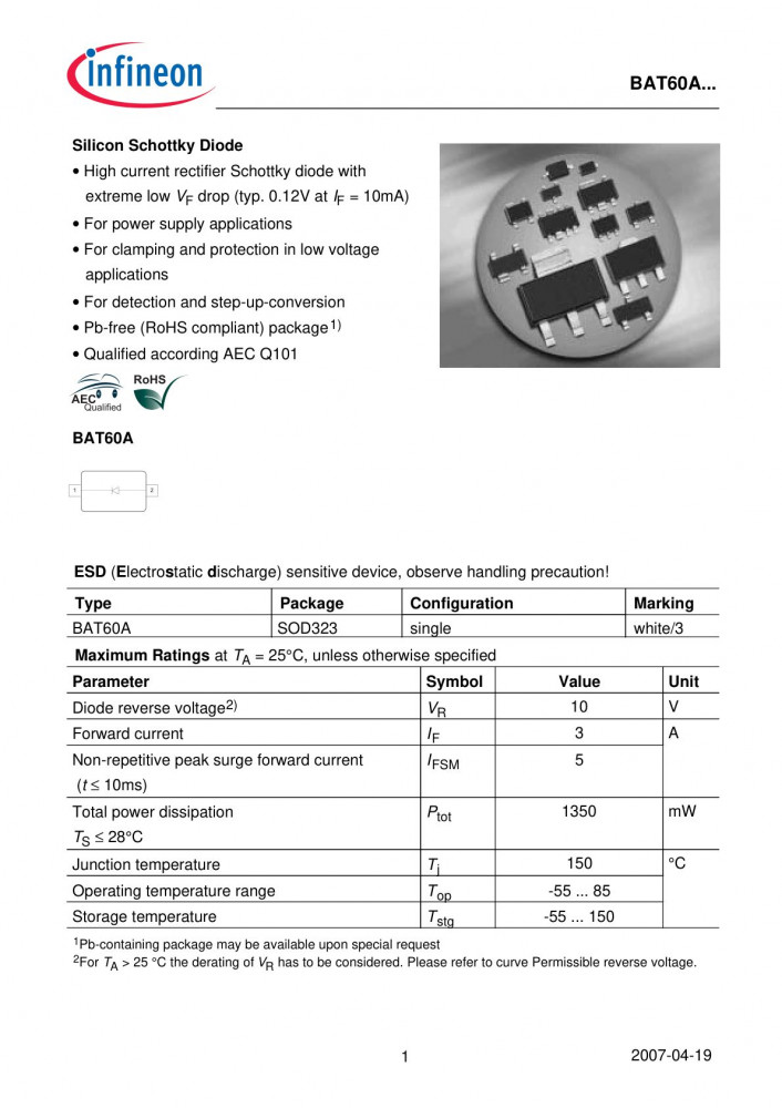 BAT60A technical document page 1