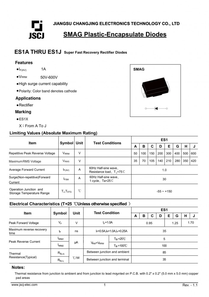ES1A(SMAG) datasheet page 1