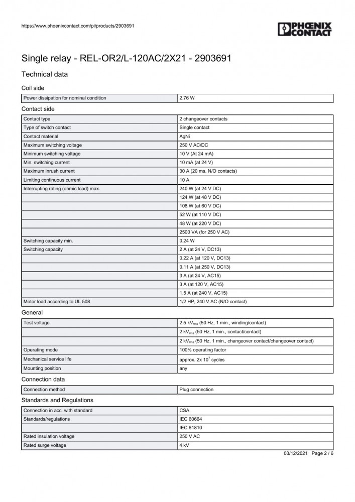 Phoenix Contact 2903691 technical document page 2
