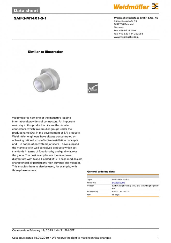 WEIDMULLER 2423980000 technical document page 1