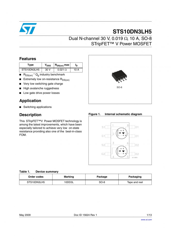 STS10DN3LH5 datasheet page 1