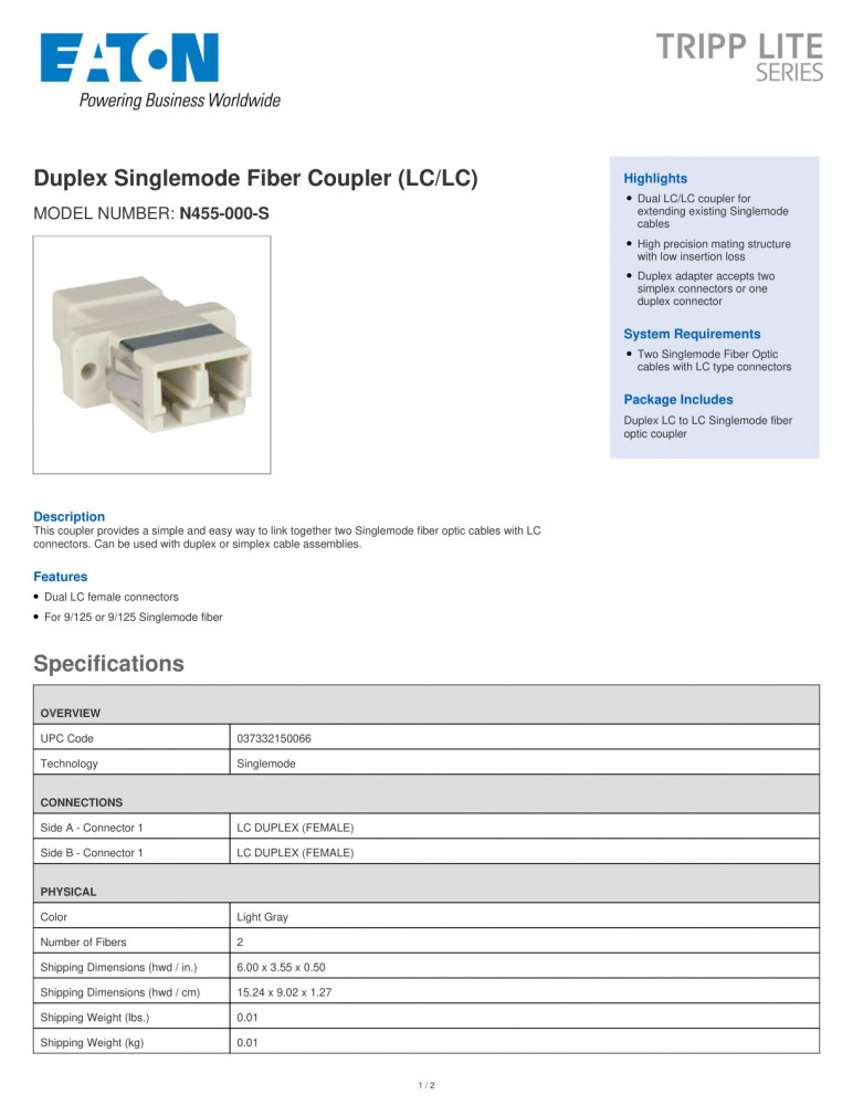 EATON N455-000-S product document page 1