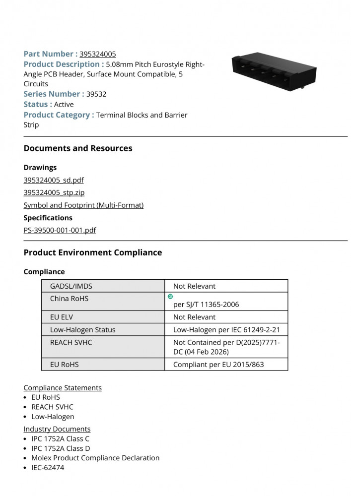 MOLEX 395324005 product documentation preview, page 1