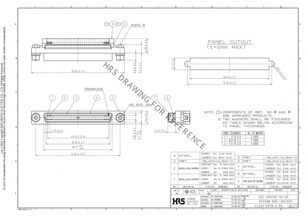 HRS DX33AM-68S-LNA(50) technical document page