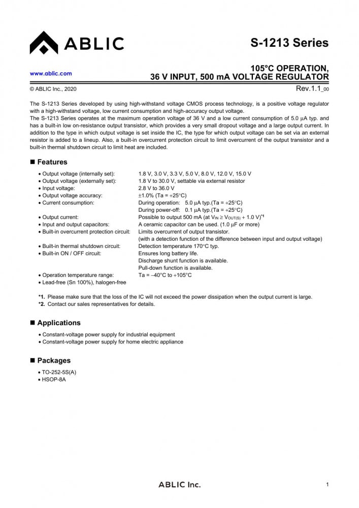 ABLIC S-1213 datasheet page 1