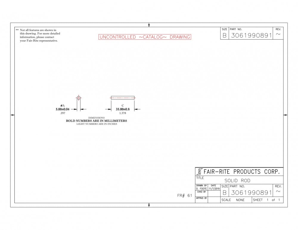 Fair-Rite 3061990891 solid rod drawing