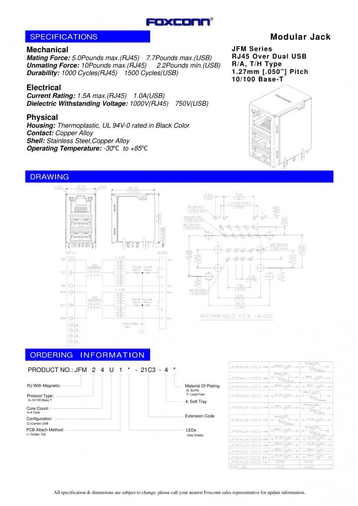 FOXCONN JFM24U11-21C3-4F technical drawing preview