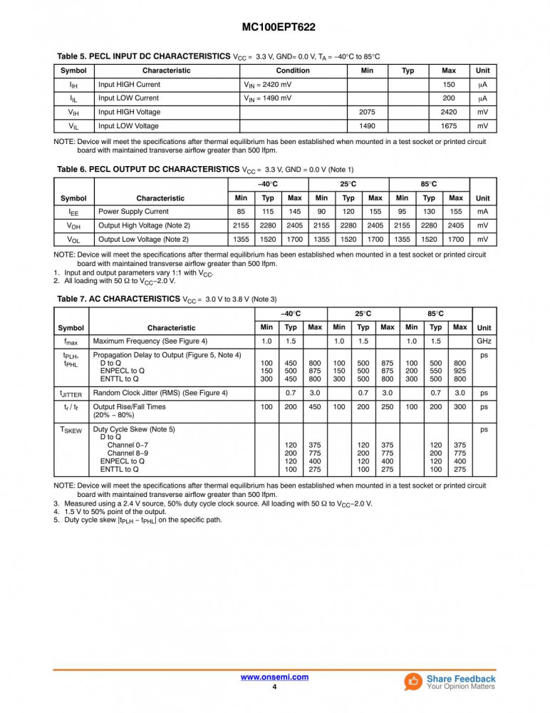 MC100EPT622 datasheet page 4