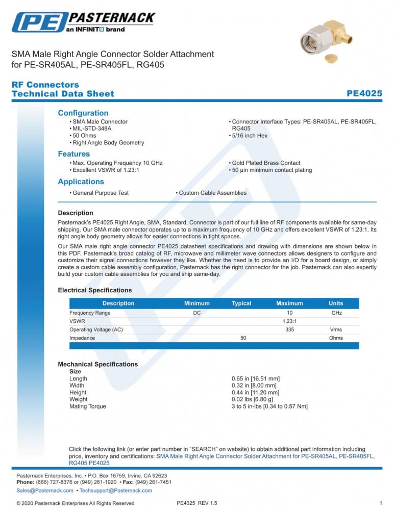 PASTERNACK PE4025 datasheet page 1