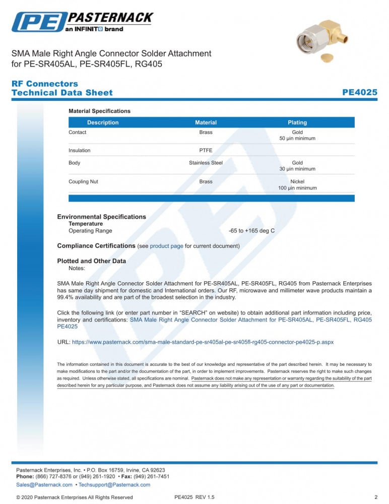 PASTERNACK PE4025 datasheet page 2
