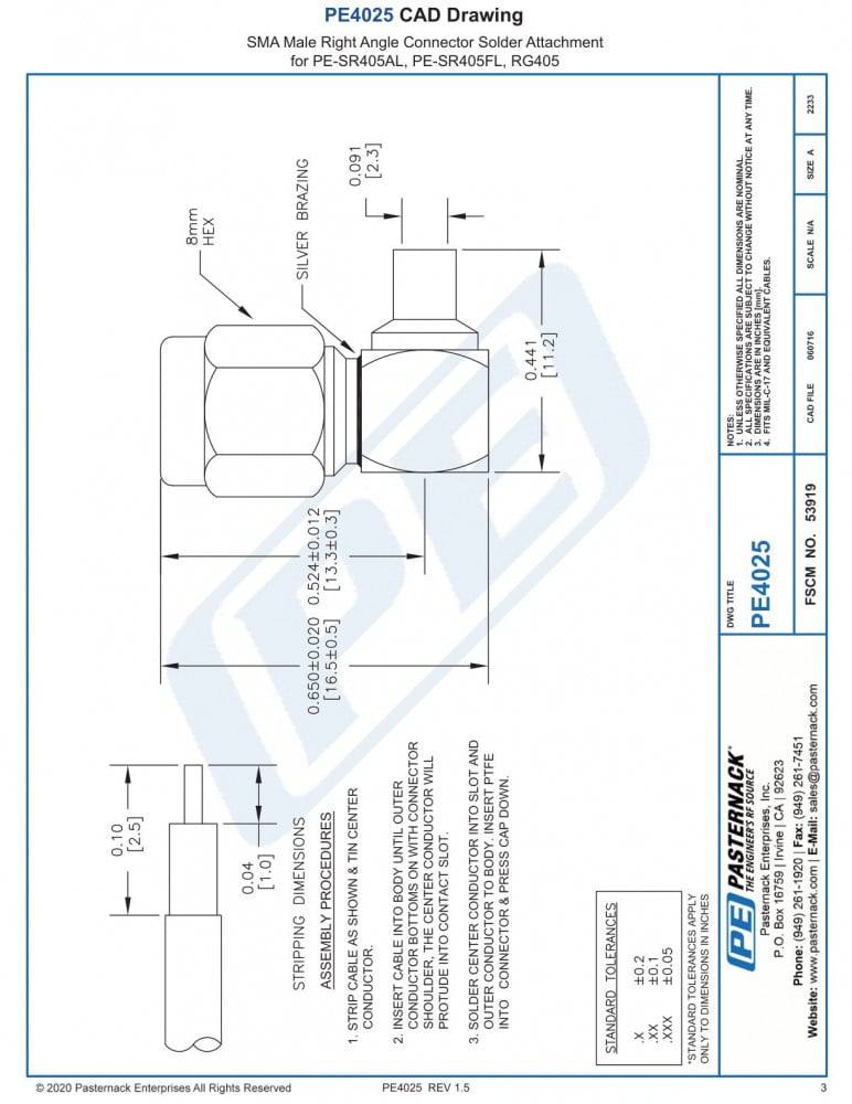 PASTERNACK PE4025 datasheet page 3