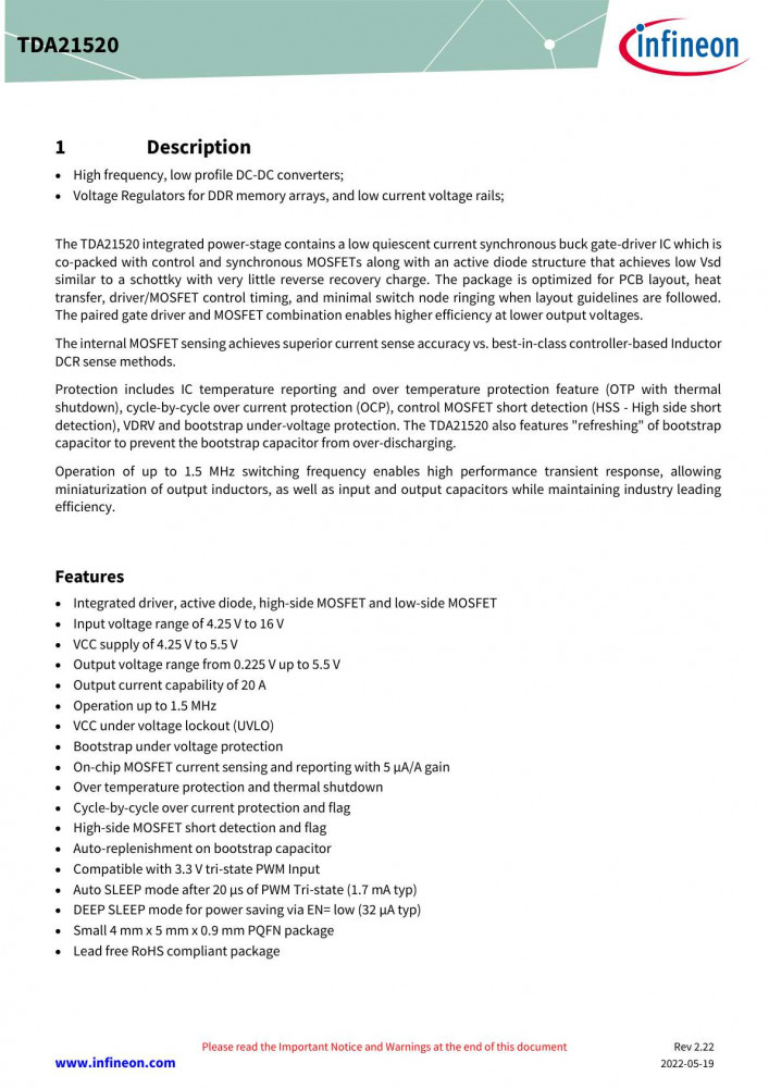 TDA21520AUMA1 technical document page 1