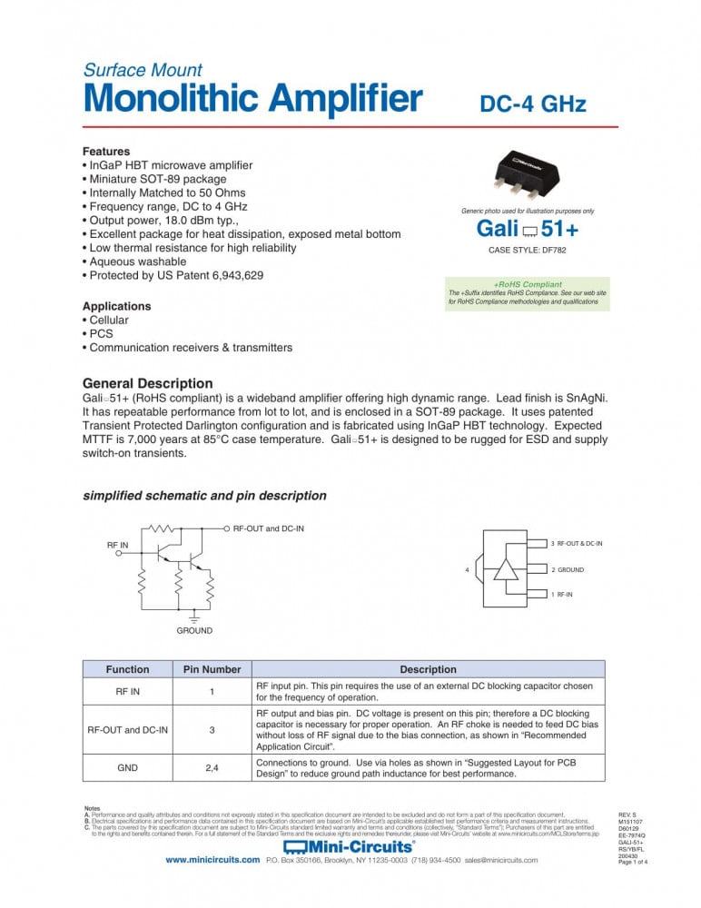 GALI-51+ datasheet page 1