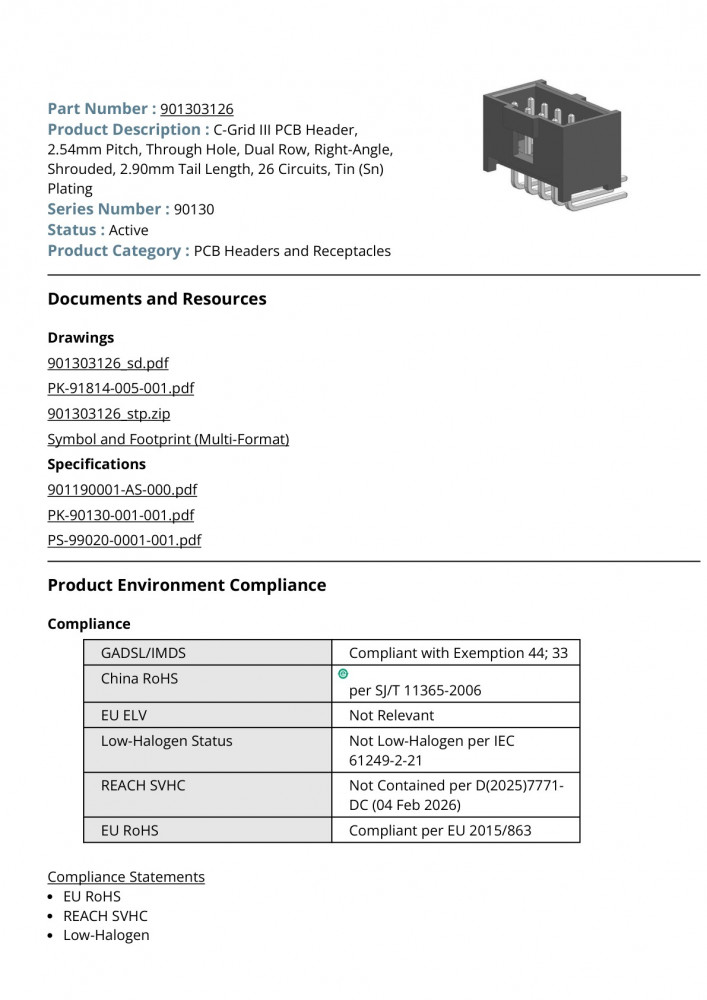 MOLEX 901303126 technical document preview, page 1