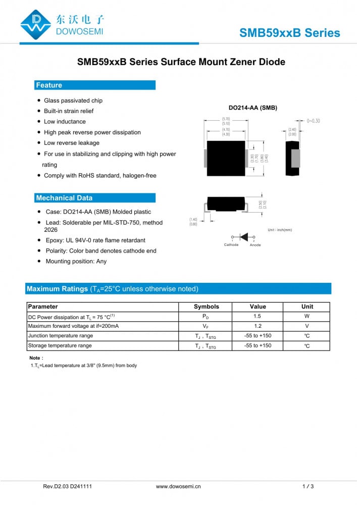 SMB59xxB series datasheet page 1