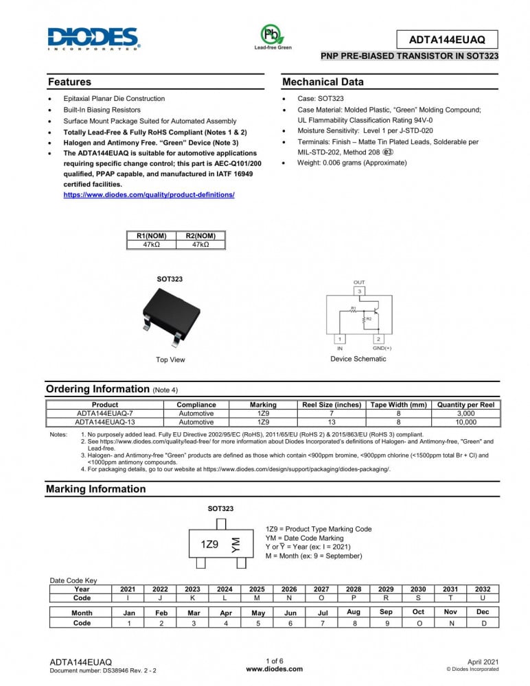 ADTA144EUAQ-13 datasheet page 1