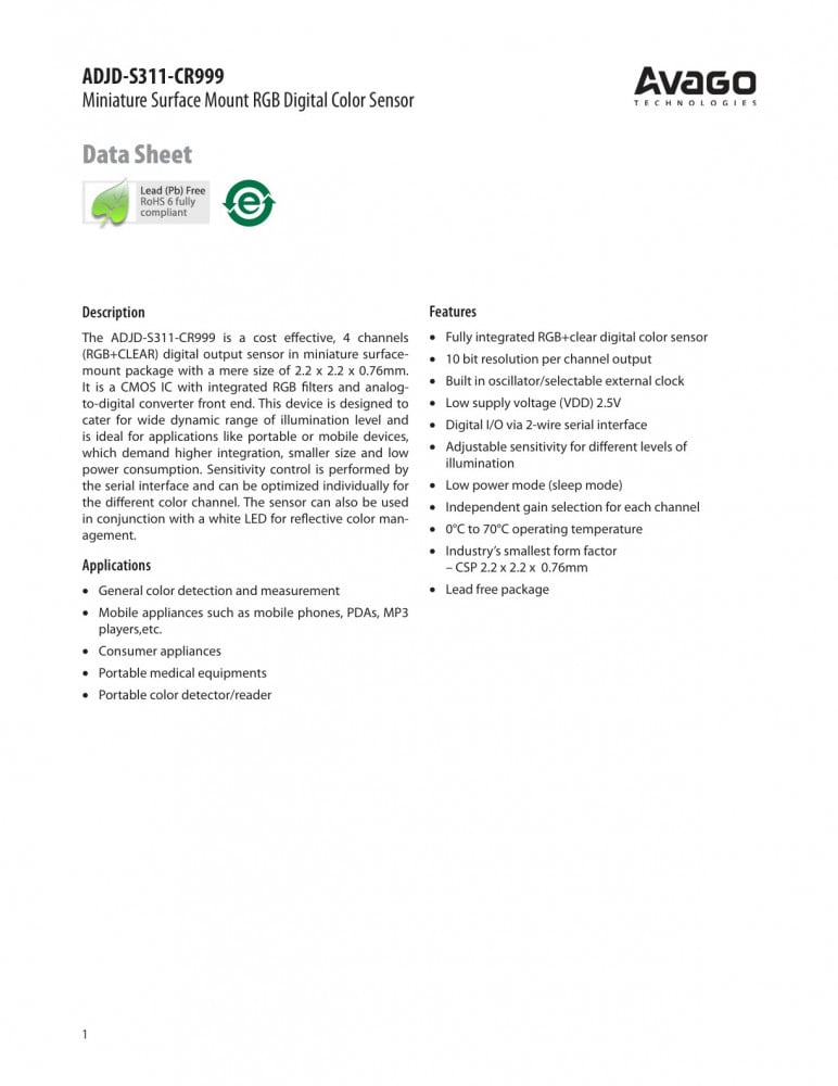 ADJD-S311-CR999 datasheet page 1