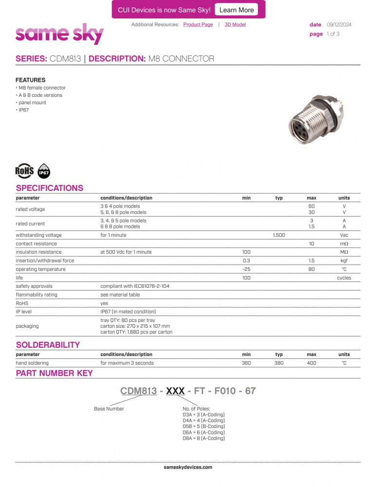 CDM813 series datasheet page 1