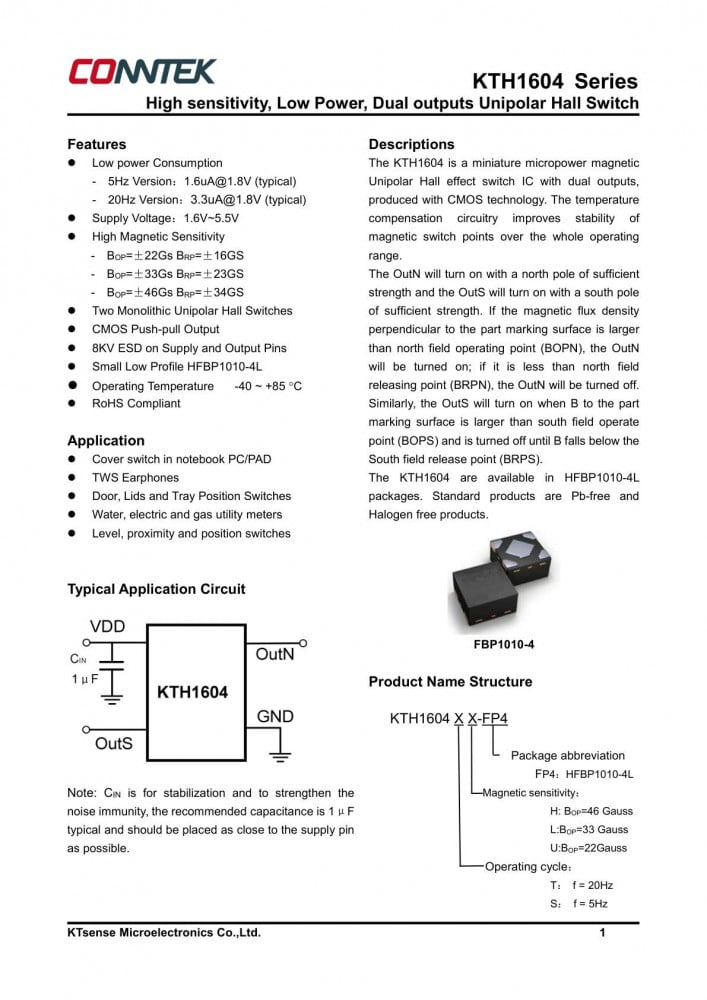 CONNTEK KTH1604 datasheet page 1