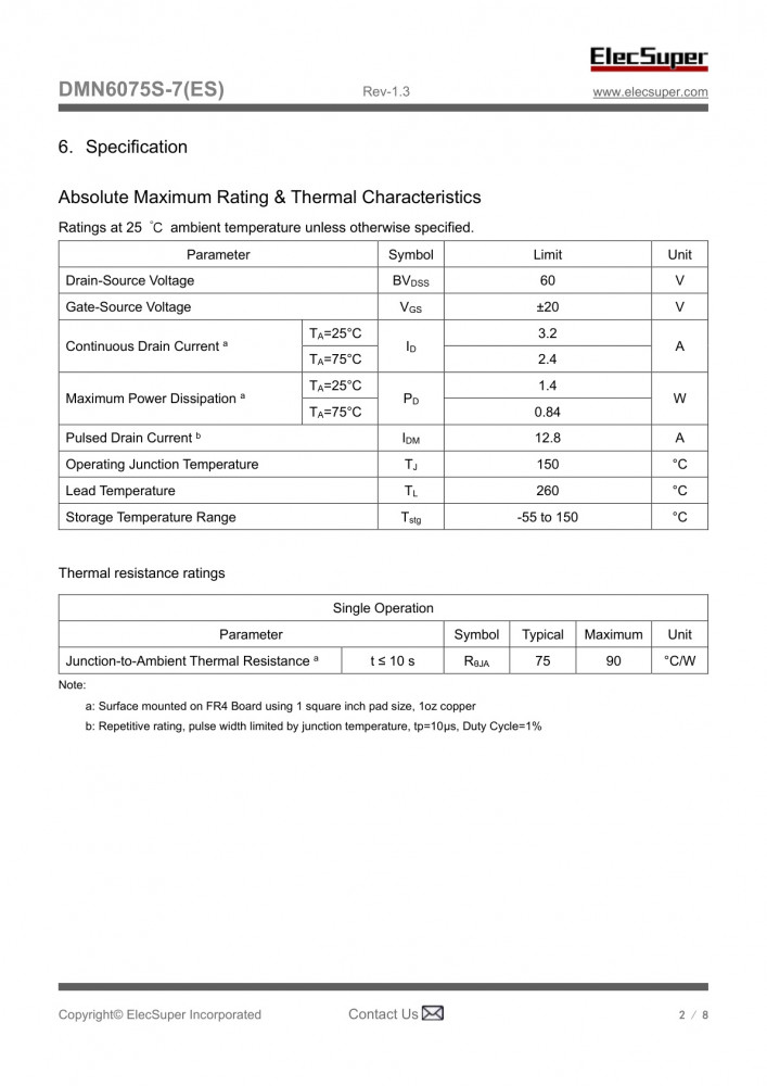 DMN6075S-7(ES) datasheet page 2