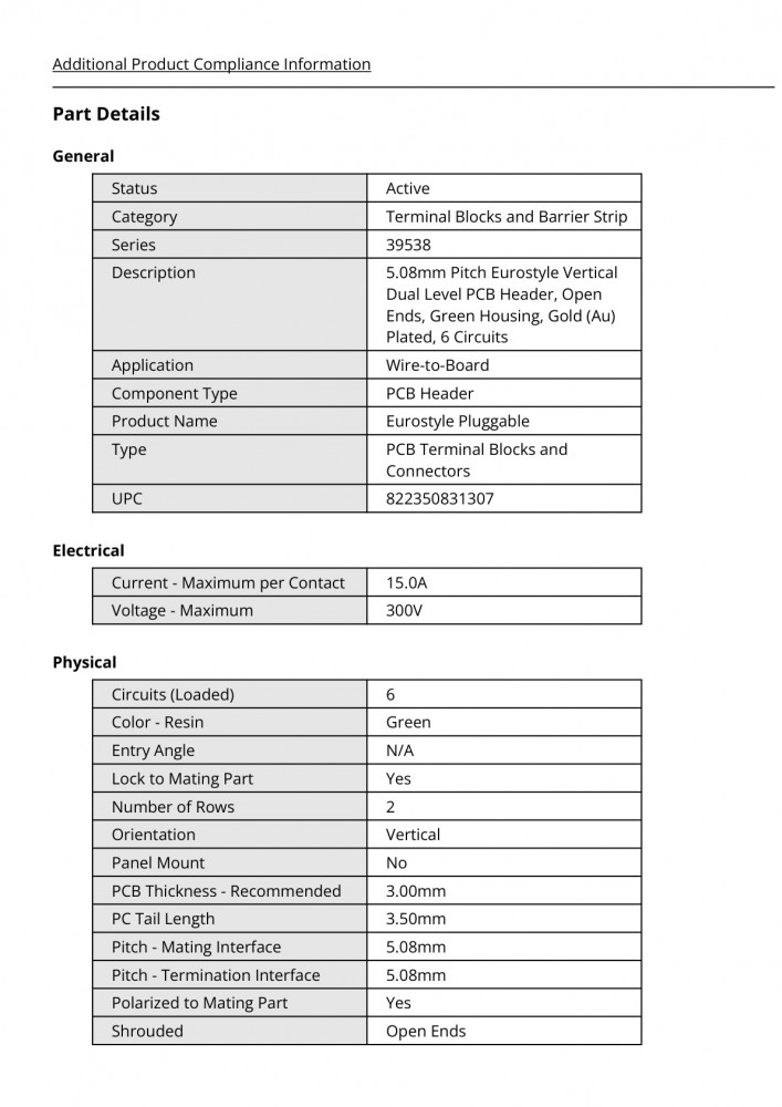 Molex 39538 series technical document, page 2