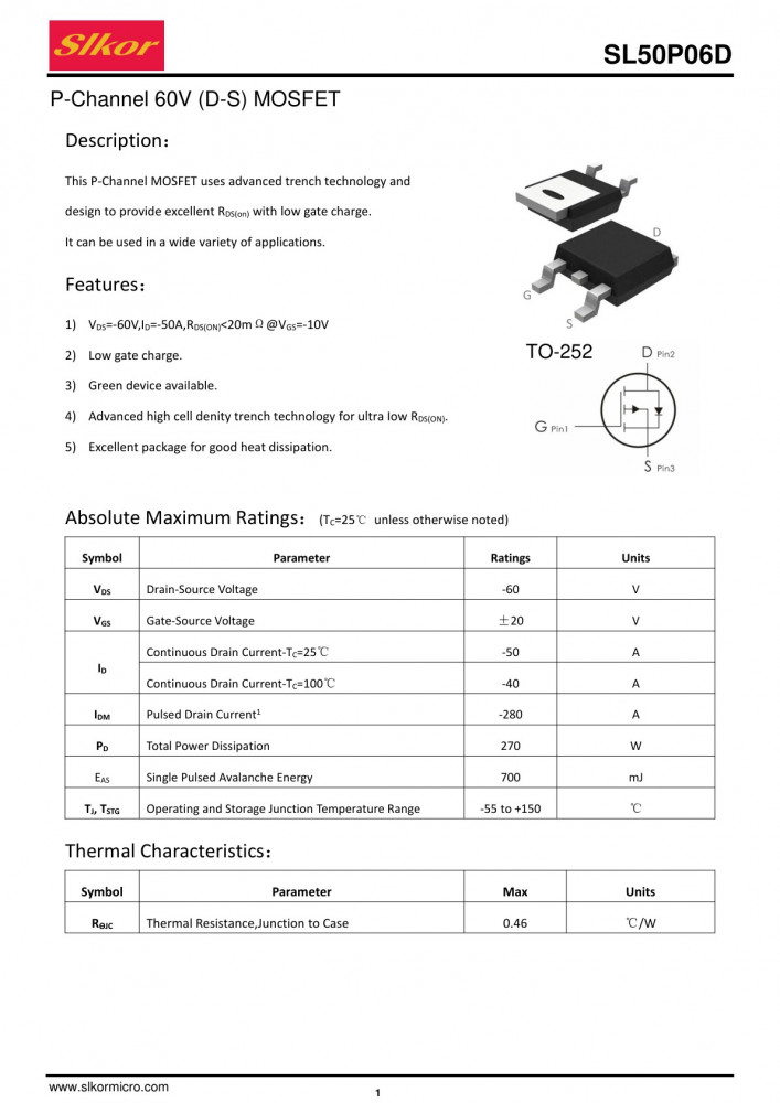 SL50P06D datasheet page 1