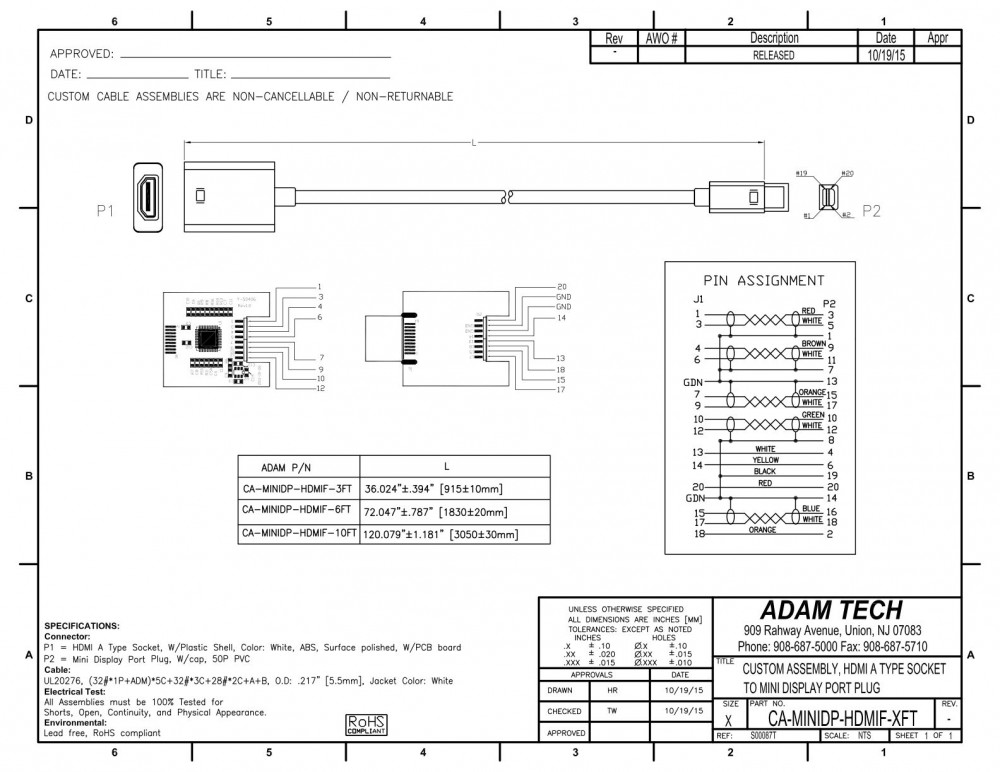 CA-MINIDP-HDMIF-6FT technical drawing page