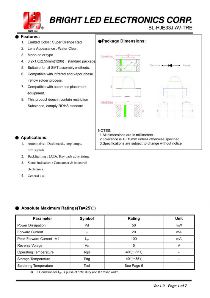BL-HJE33J-AV-TRE technical document page 1