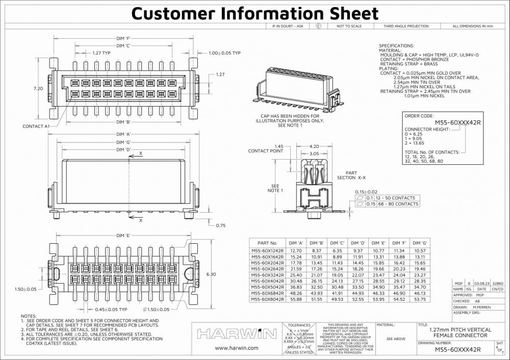Harwin M55-6002642R technical drawing page 1