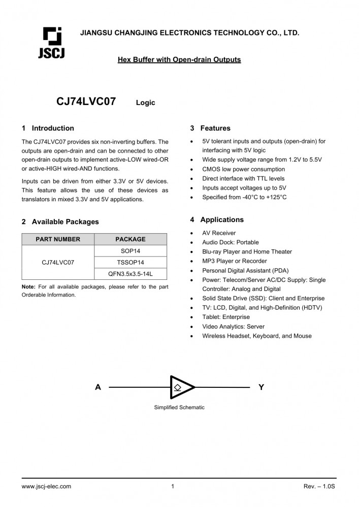CJ74LVC07BDN datasheet page 1