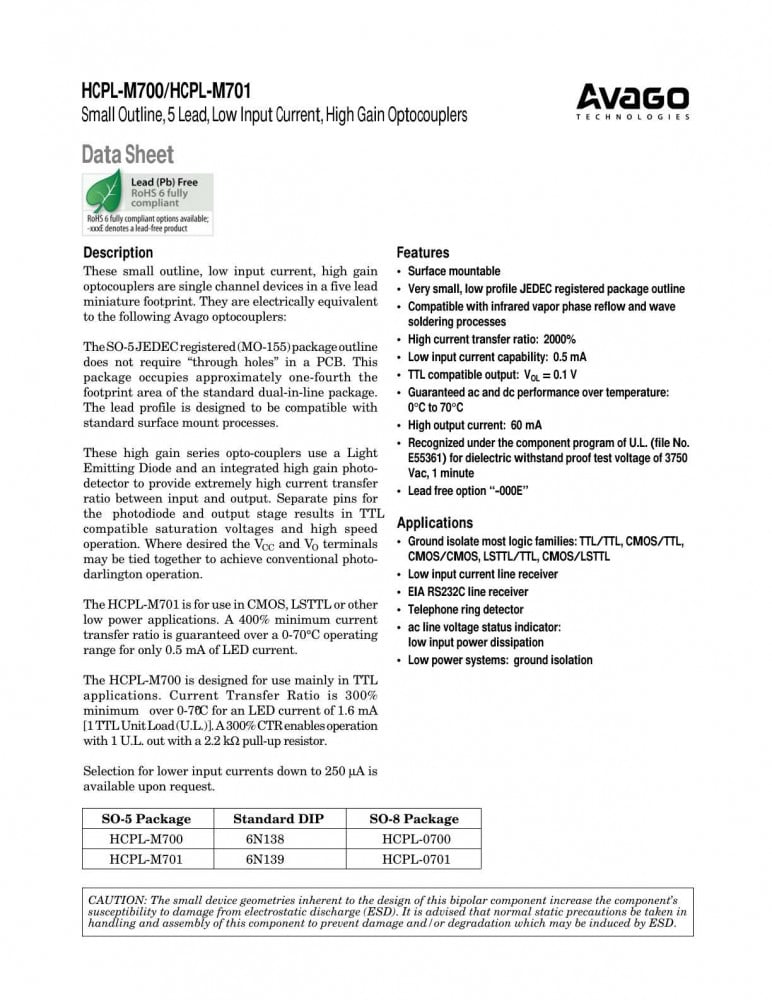 HCPL-M700-000E datasheet page 1