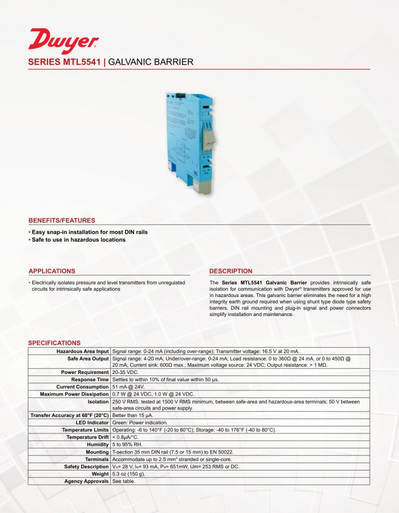 MTL5541 product documentation page 1