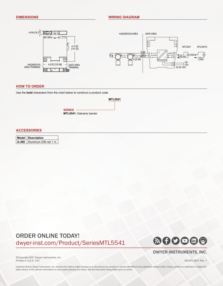 MTL5541 product documentation page 2