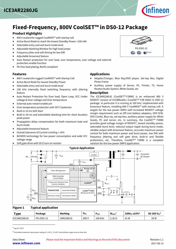 ICE3AR2280JG datasheet page 1