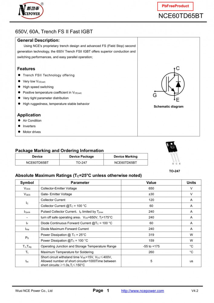 NCE60TD65BT datasheet page 1
